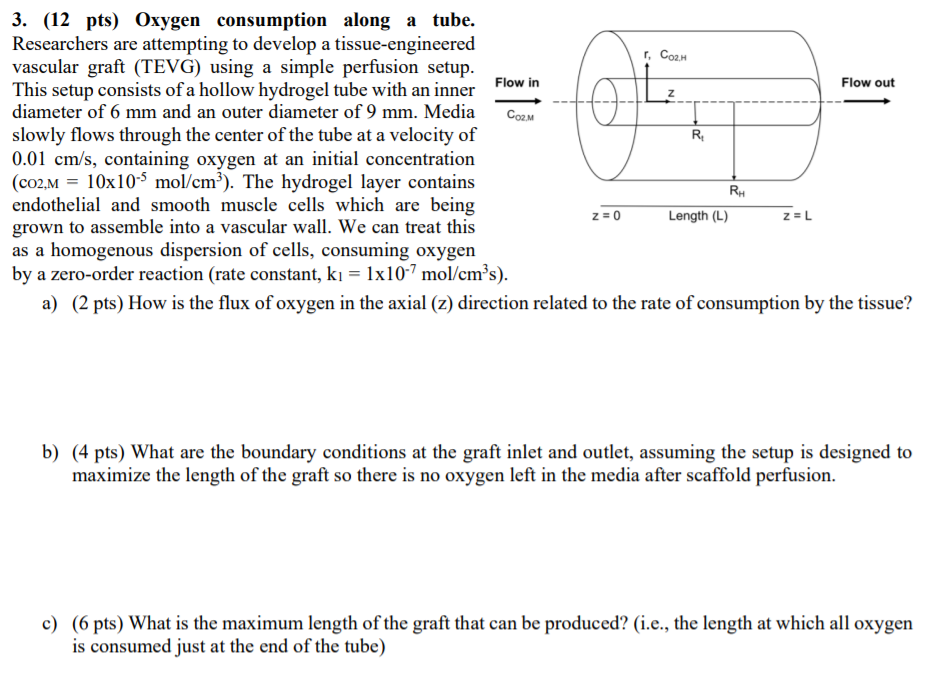 Solved r, Co2 R 3. (12 pts) Oxygen consumption along a tube. | Chegg.com