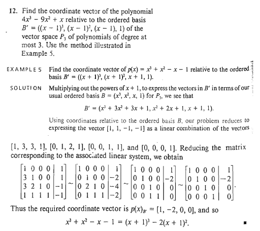 Solved 12. Find the coordinate vector of the polynomial | Chegg.com