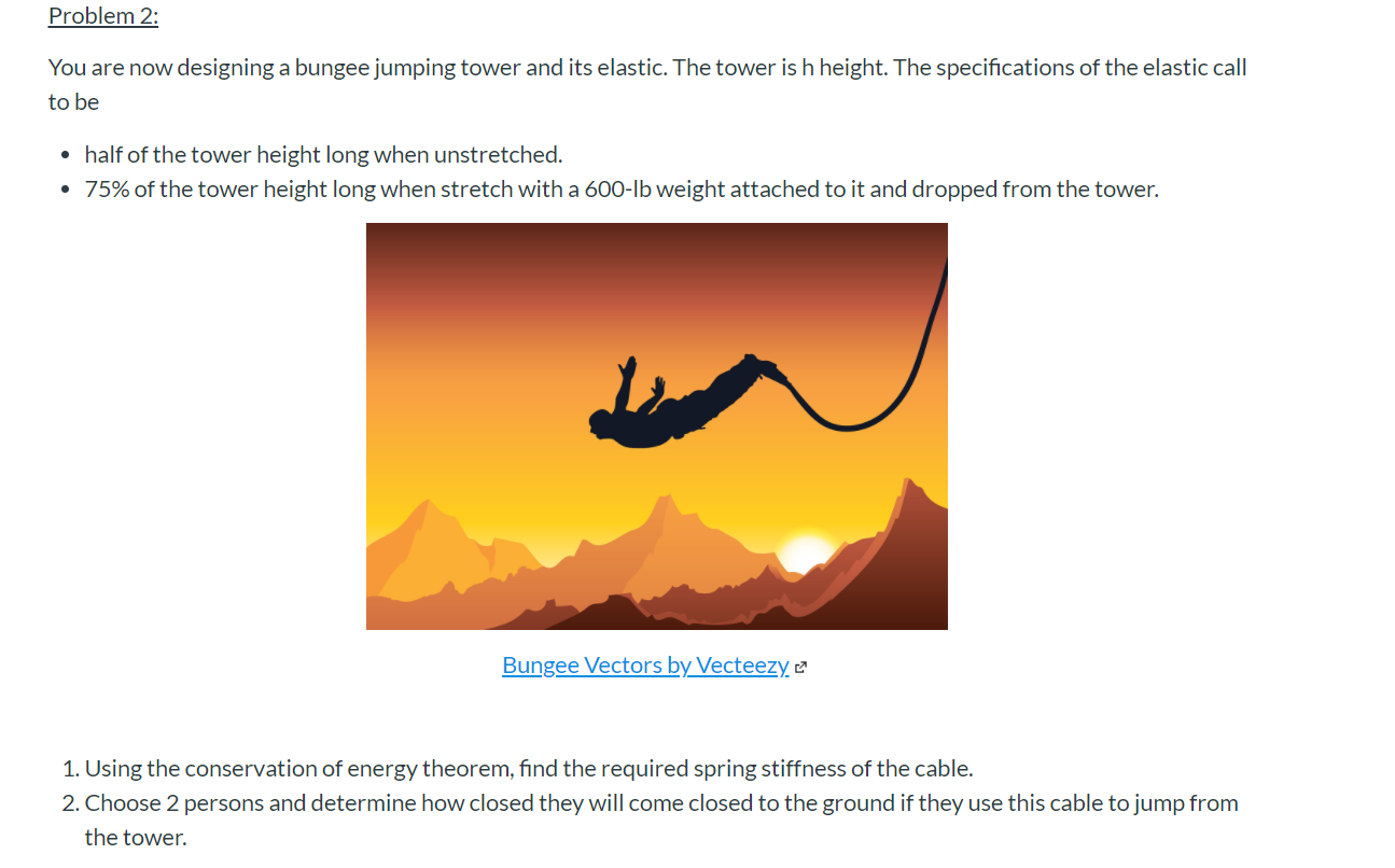 Solved Problem 2: You are now designing a bungee jumping | Chegg.com