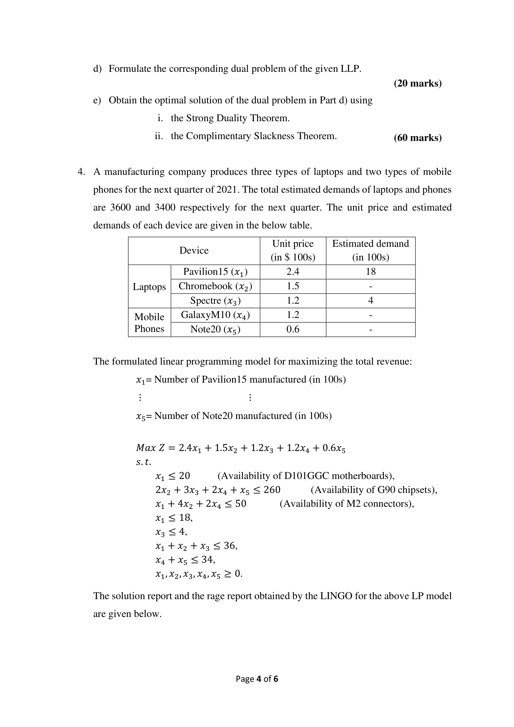 Solved d) Formulate the corresponding dual problem of the | Chegg.com