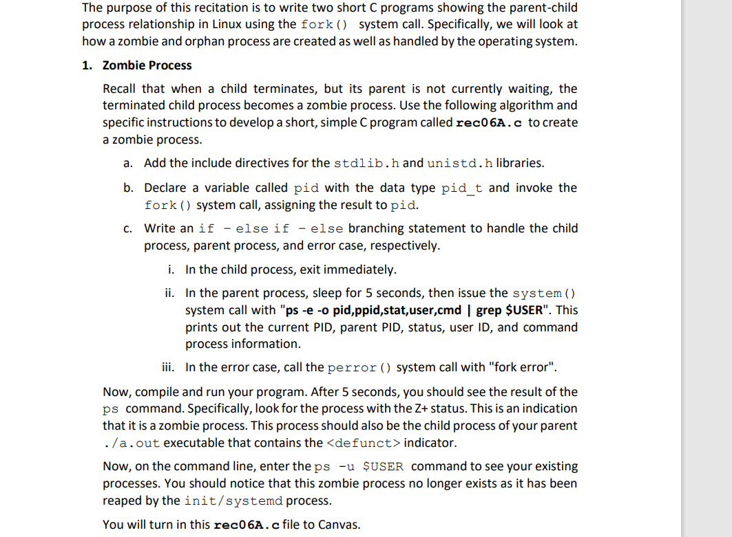 Solved he purpose of this recitation is to write two short C | Chegg.com