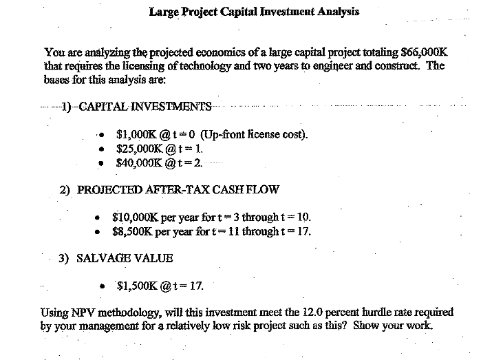 Solved Large Project Capital Investment Analysis You are | Chegg.com