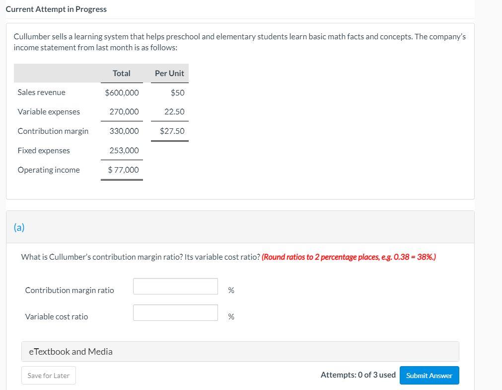 Solved Current Attempt in Progress Cullumber sells a | Chegg.com