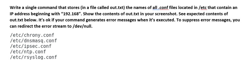 Solved Write a single command that stores (in a file called | Chegg.com