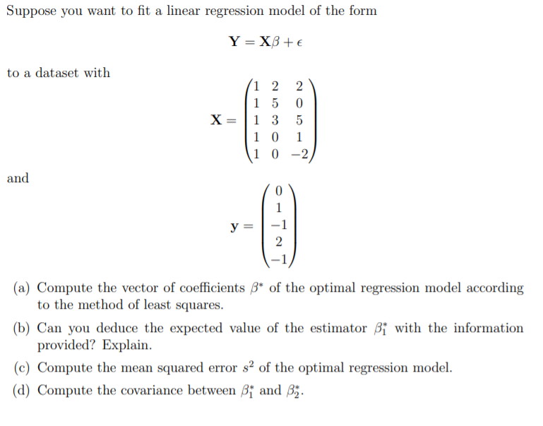 Solved Suppose you want to fit a linear regression model of | Chegg.com