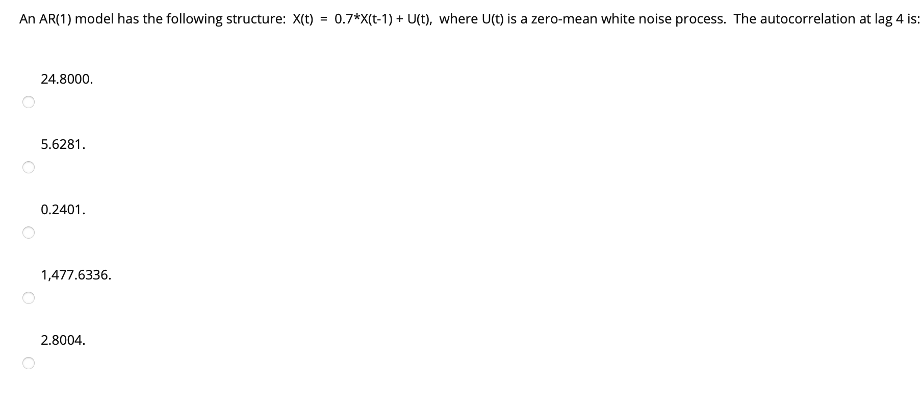 Solved An AR(1) model has the following structure: X(t) = | Chegg.com