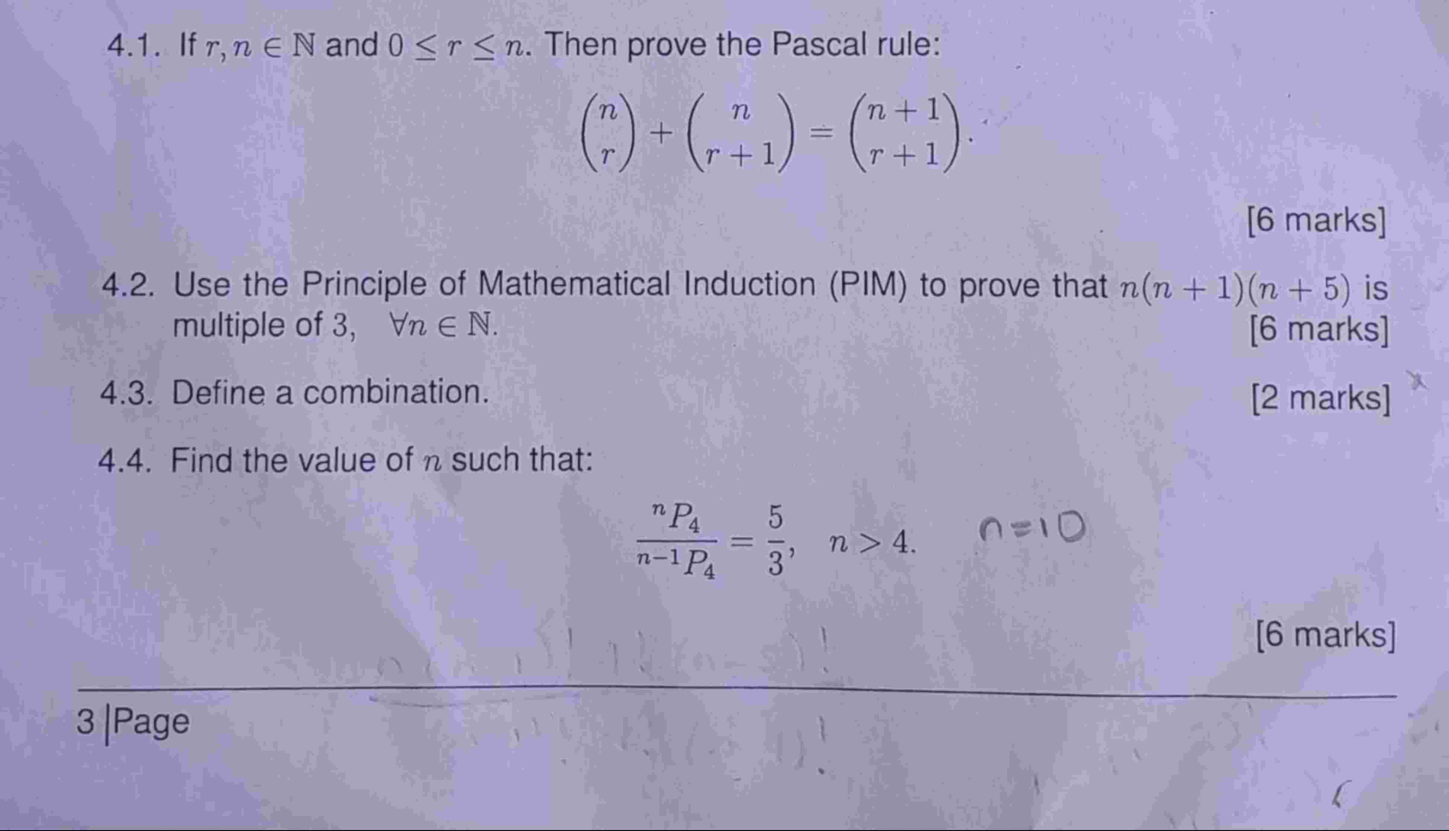 4.1. If r,ninN and 0≤r≤n. ﻿Then prove the Pascal | Chegg.com