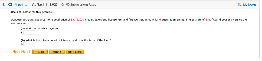 Solved 9. -/1 points AufExc4 11.3.027. 0/100 Submissions | Chegg.com