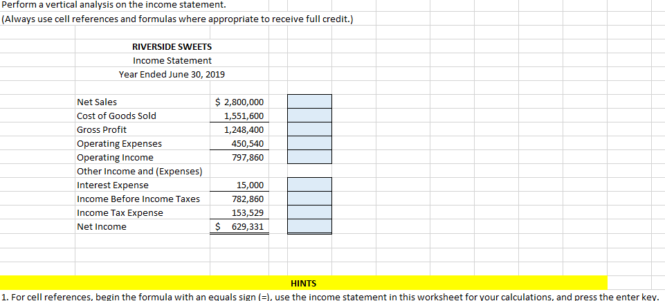 Solved Perform a vertical analysis on the income statement. | Chegg.com