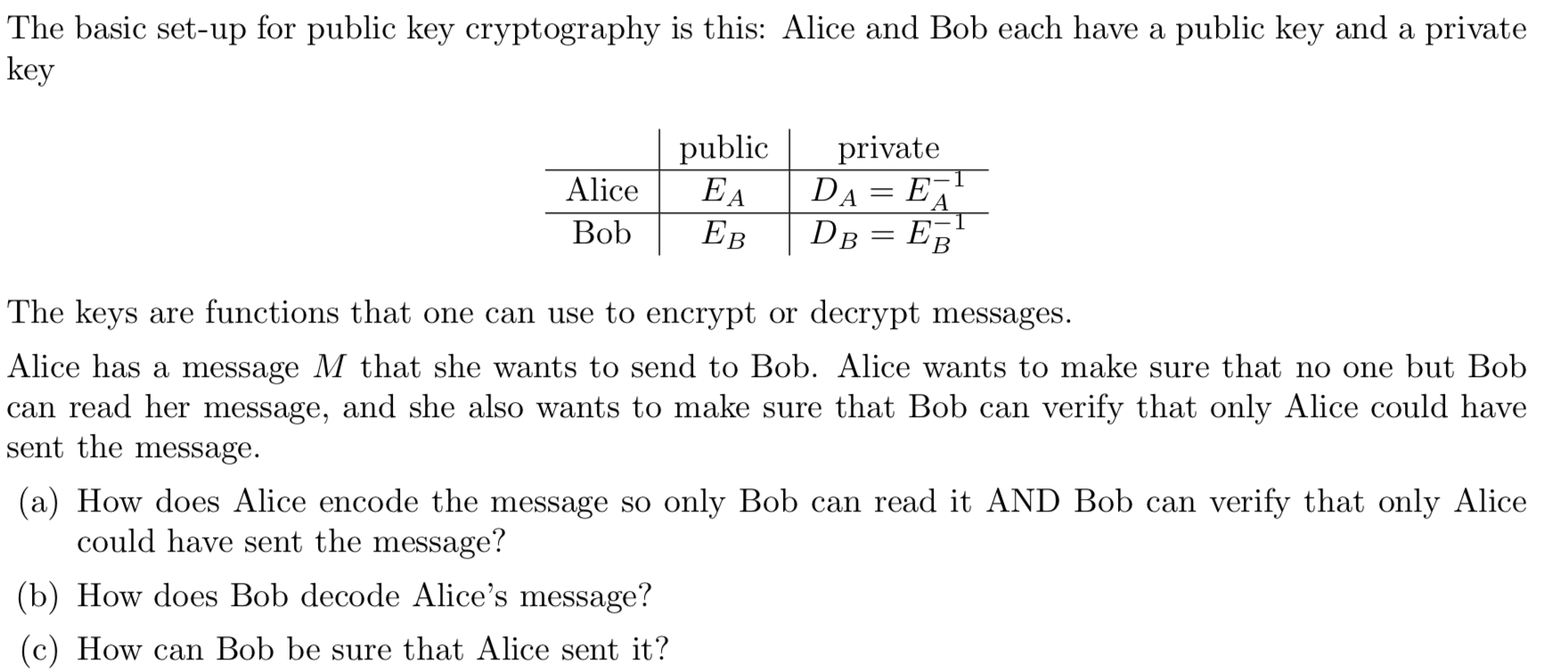 The basic set-up for public key cryptography is this: | Chegg.com