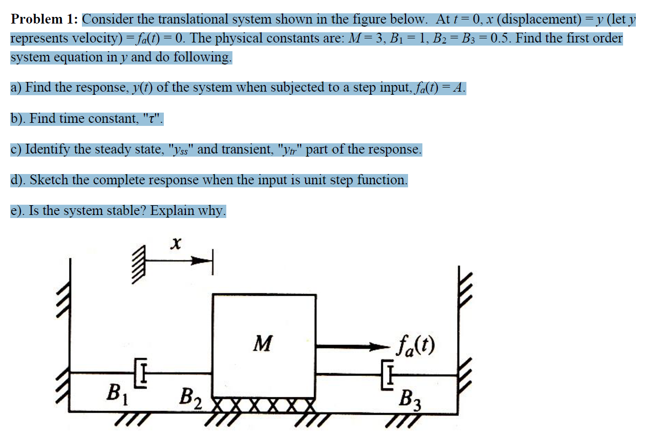 Solved Problem 1: Consider the translational system shown in | Chegg.com