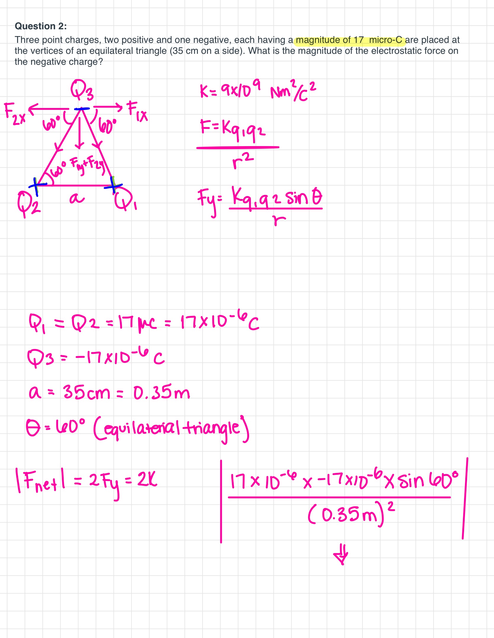 Solved Three point charges, two positive and one negative, | Chegg.com