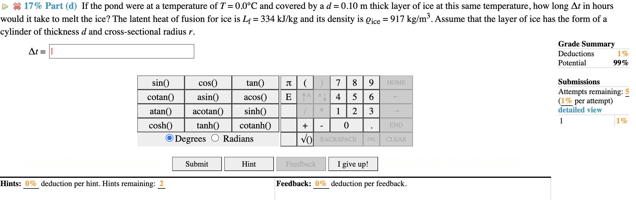 Solved (10\%) Problem 9: A certain pond absorbs I=715 W/m2 | Chegg.com