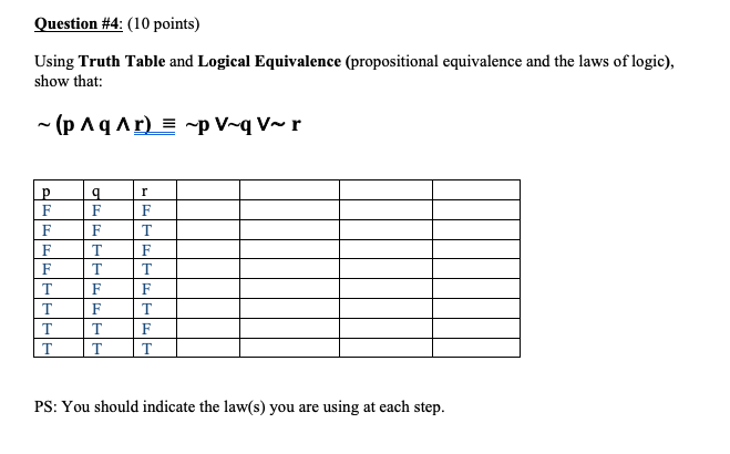 Solved Question #4: (10 points) Using Truth Table and | Chegg.com