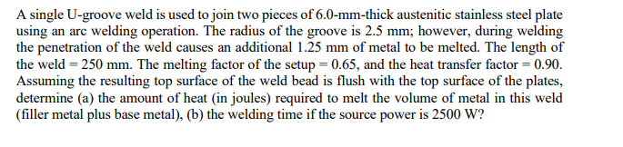 Solved A single U-groove weld is used to join two pieces of | Chegg.com