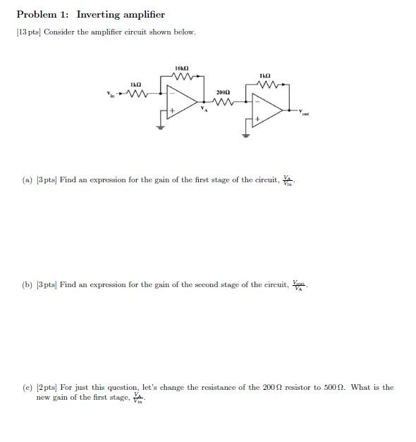 Solved Problem 1: Inverting amplifier [13pts] Consider the | Chegg.com