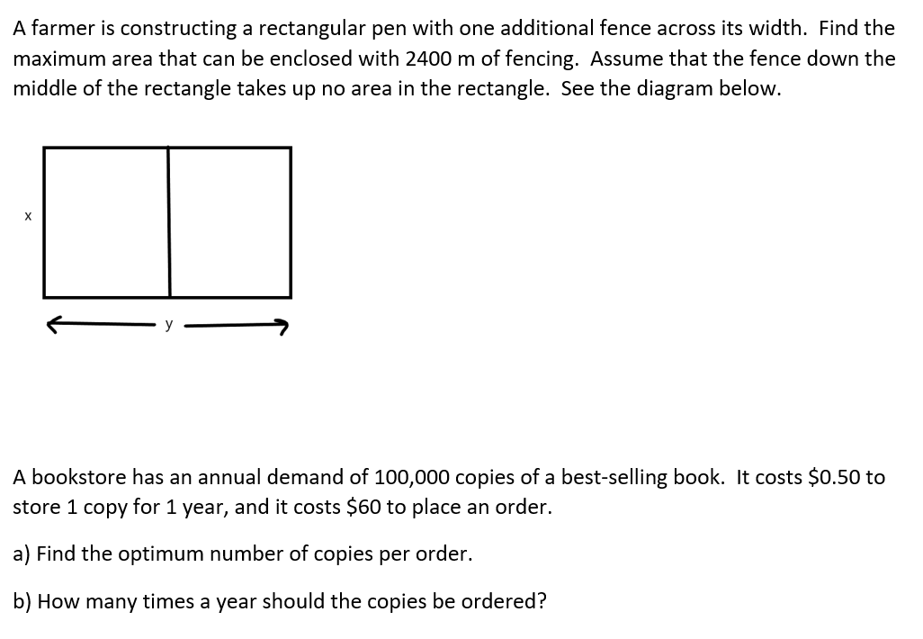 Solved A farmer is constructing a rectangular pen with one | Chegg.com