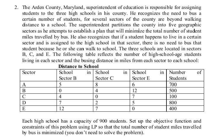 Solved 2. The Arden County, Maryland, superintendent of | Chegg.com