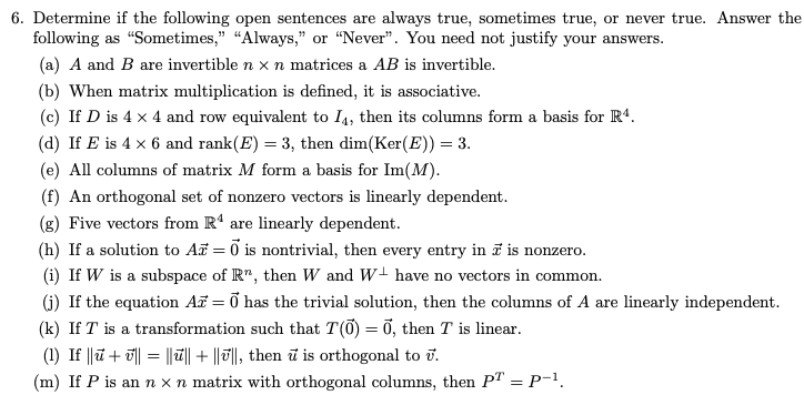 Solved 6. Determine if the following open sentences are | Chegg.com