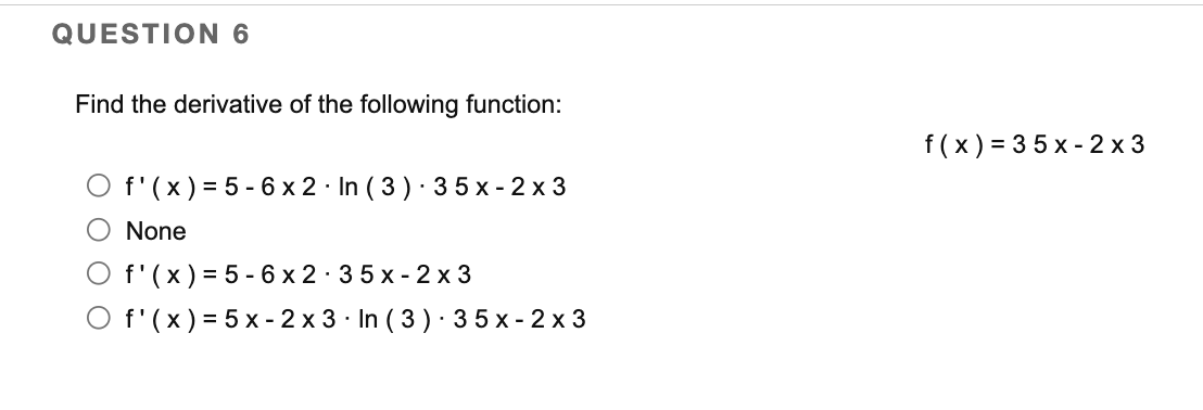 Find the derivative of the following function: | Chegg.com