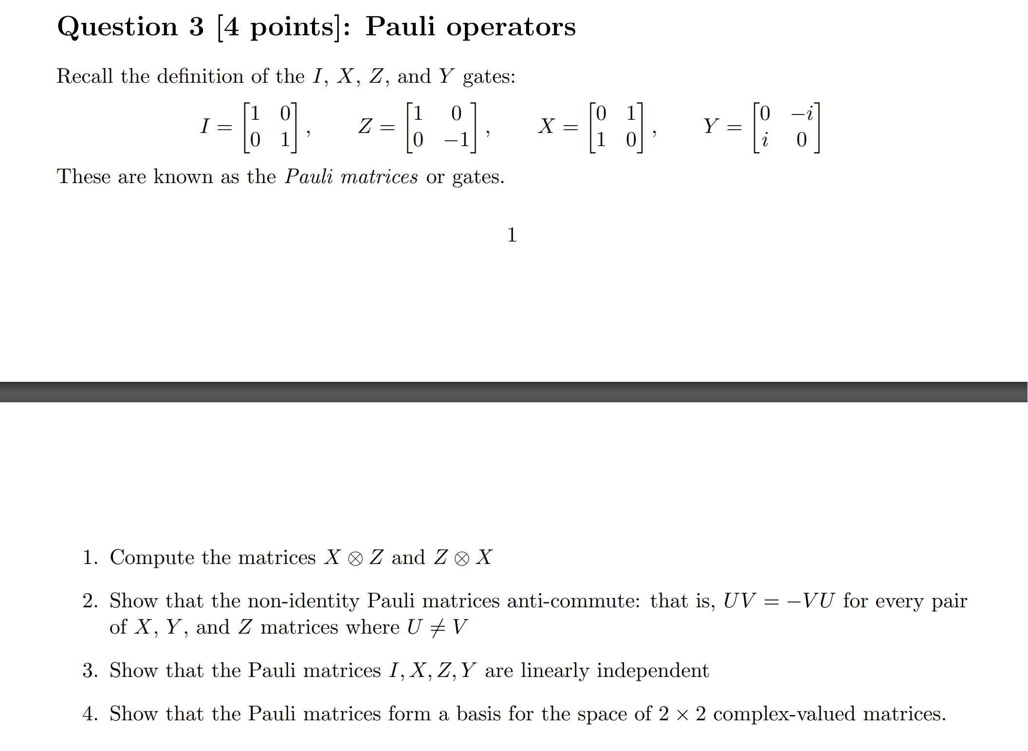 Solved ask a question to expertQuestion 3 [4 ﻿points]: Pauli | Chegg.com