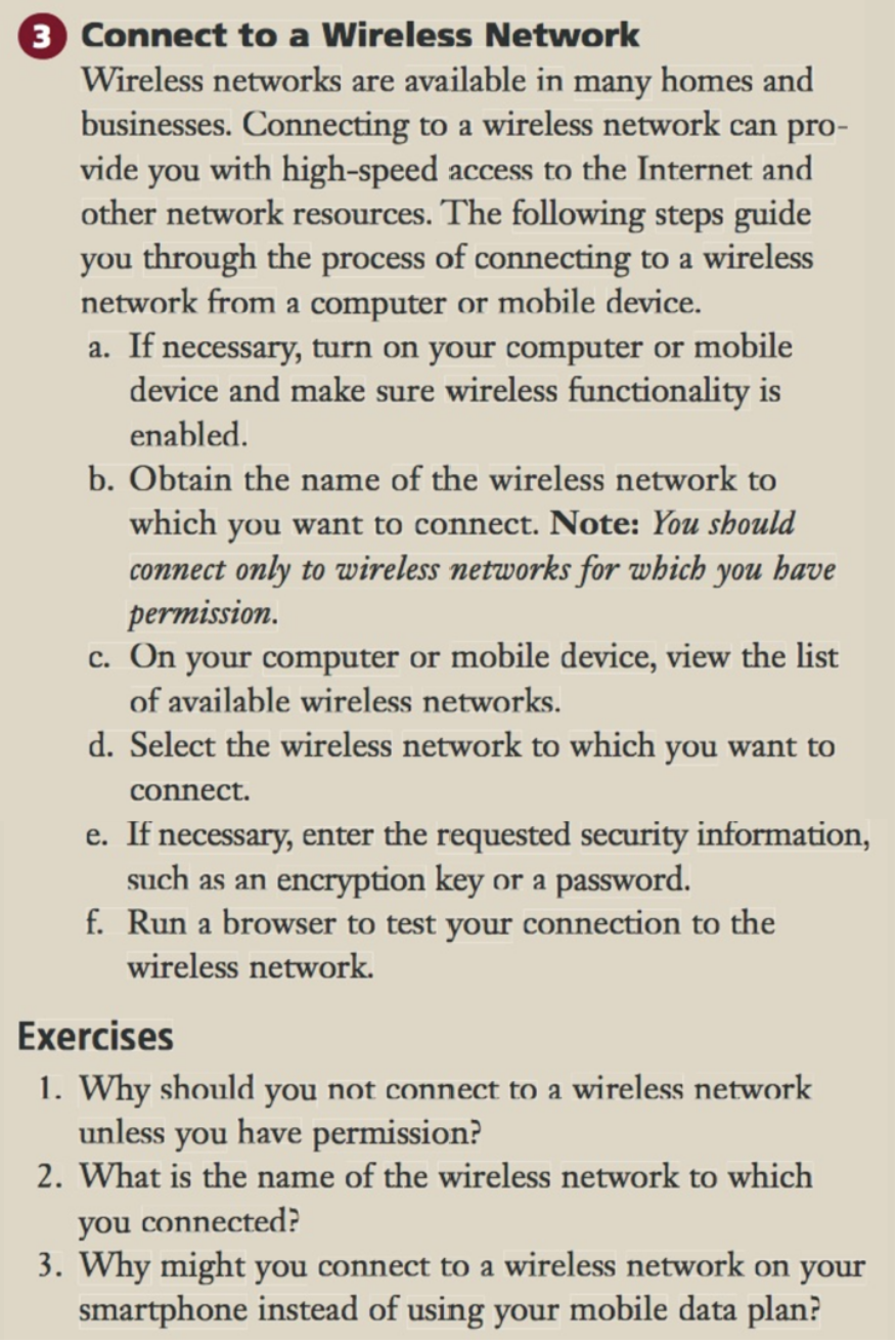 Solved 3 Connect to a Wireless Network Wireless networks are | Chegg.com