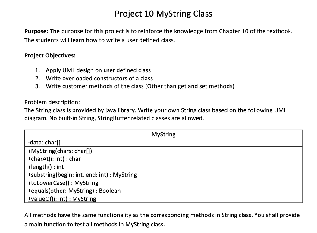 Project 10 Mystring Class Purpose The Purpose For 