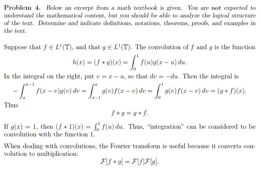 Solved Problem 4. Below an excerpt from a math textbook is | Chegg.com