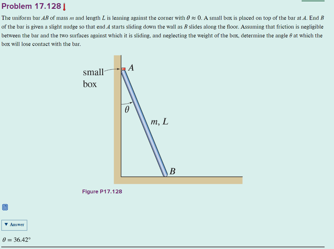 Solved The uniform bar AB of mass m and length L is leaning | Chegg.com