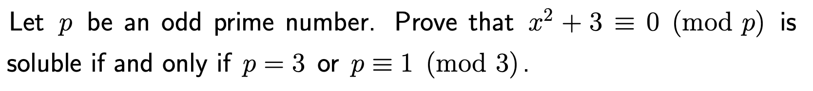 Let p be an odd prime number. Prove that x2+3≡0(modp) | Chegg.com