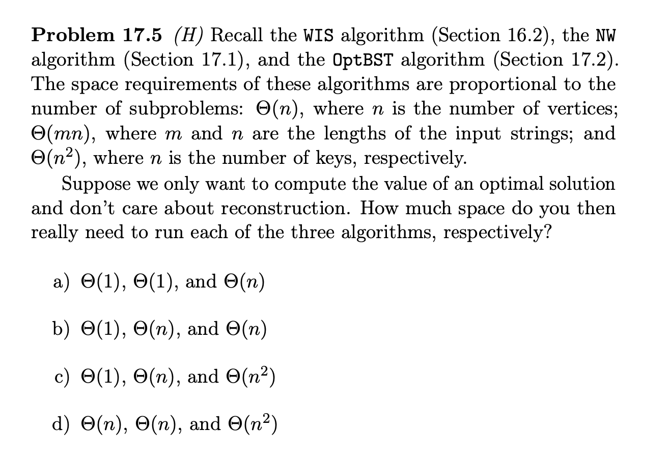 Solved Problem 17.5 (H) Recall the WIS algorithm (Section | Chegg.com