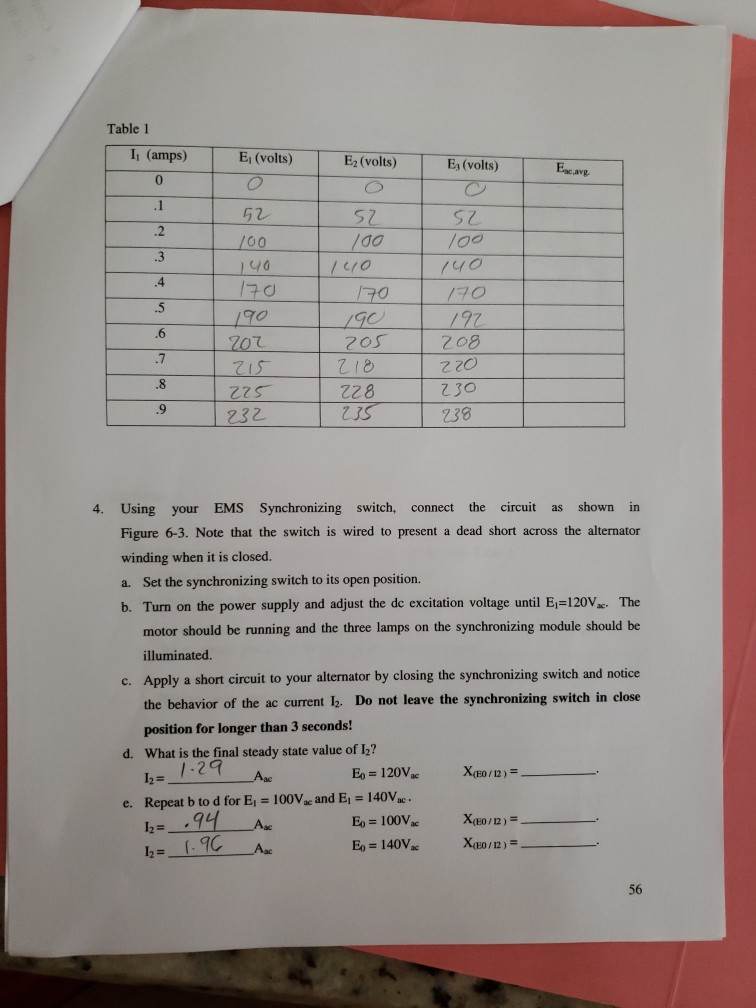 Solved Table 1 I, (amps) 0 E (volts) Ez (volts) Es (volts) | Chegg.com