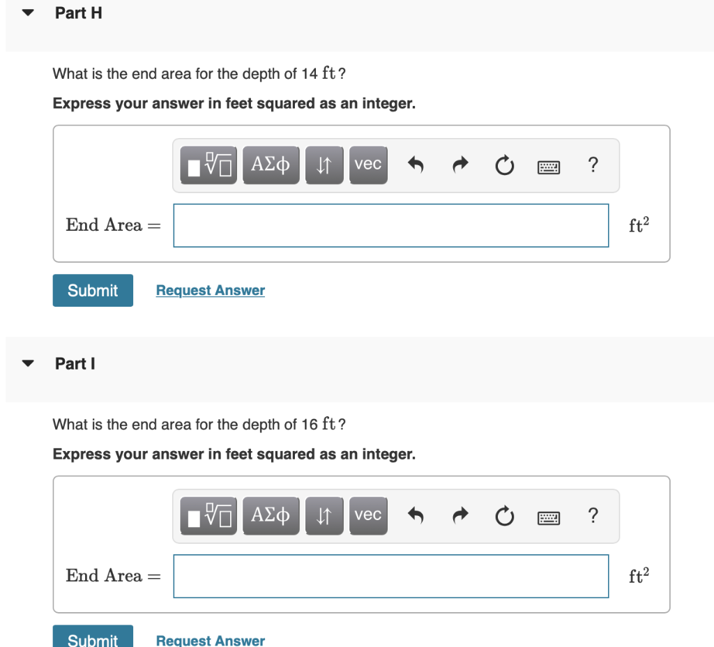 Solved What is the end area for the depth of 2ft ? Calculate | Chegg.com