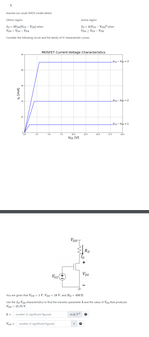 Solved Assume our usual nMOS model where:Ohmic | Chegg.com