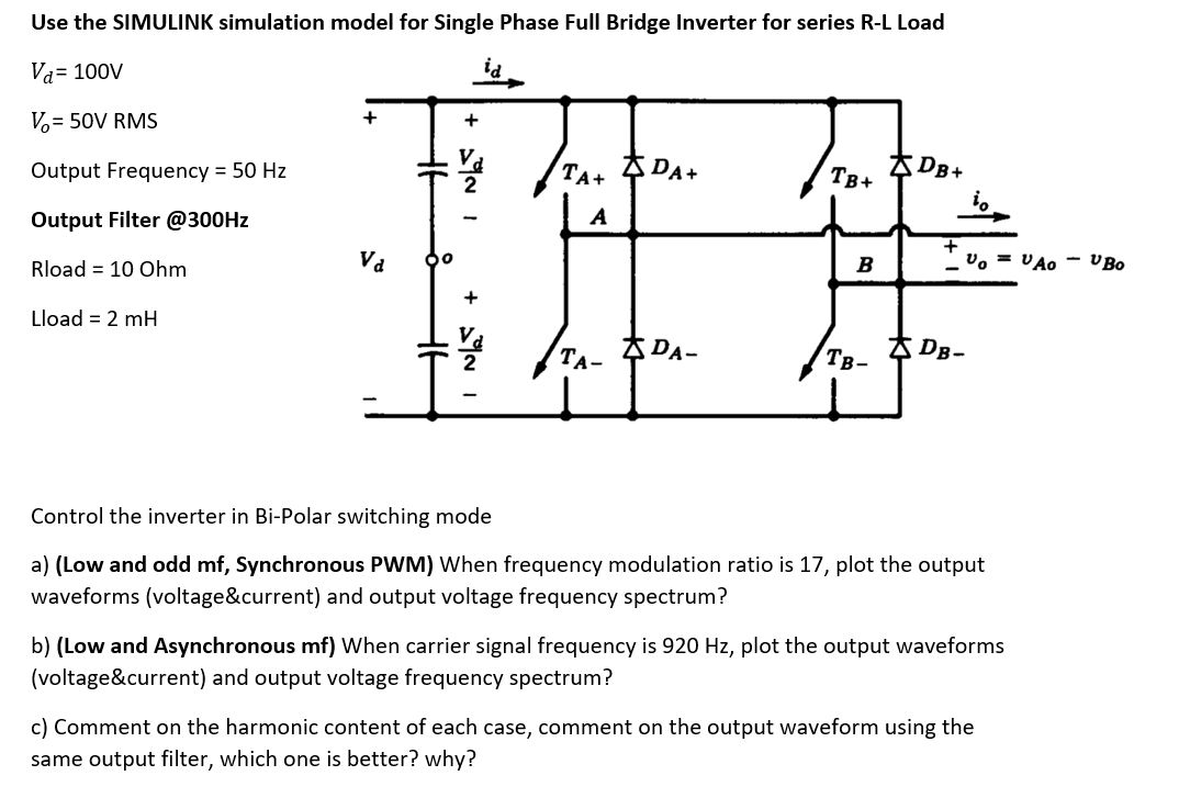 Solved Use The Simulink Simulation Model For Single Phase 