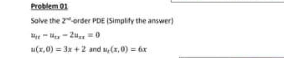 Solved Problem 01 Solve the order PDE (Simplify the answer) | Chegg.com