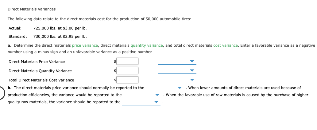 Solved Direct Materials Variances The following data relate | Chegg.com
