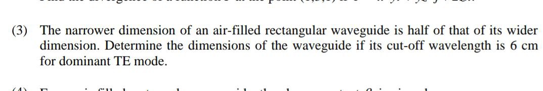 Solved (3) The narrower dimension of an air-filled | Chegg.com