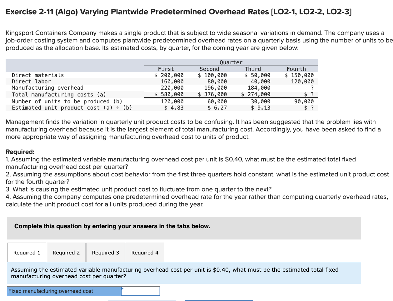 Solved Exercise 2-11 (Algo) ﻿Varying Plantwide Predetermined | Chegg.com