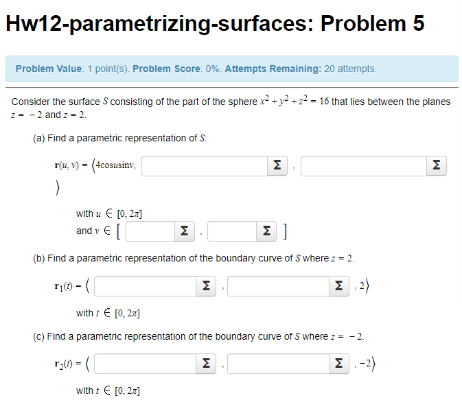 Solved Hw12-parametrizing-surfaces: Problem 5 Problem Value: | Chegg.com