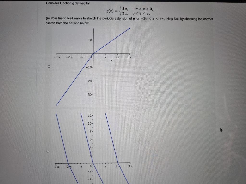 Solved Consider function g defined by g(x)={4x,2x,−π | Chegg.com