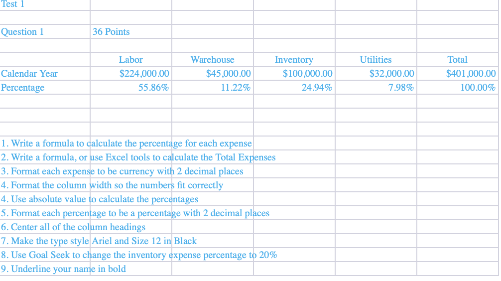 Solved Test 1 Question 1 36 Points | Chegg.com