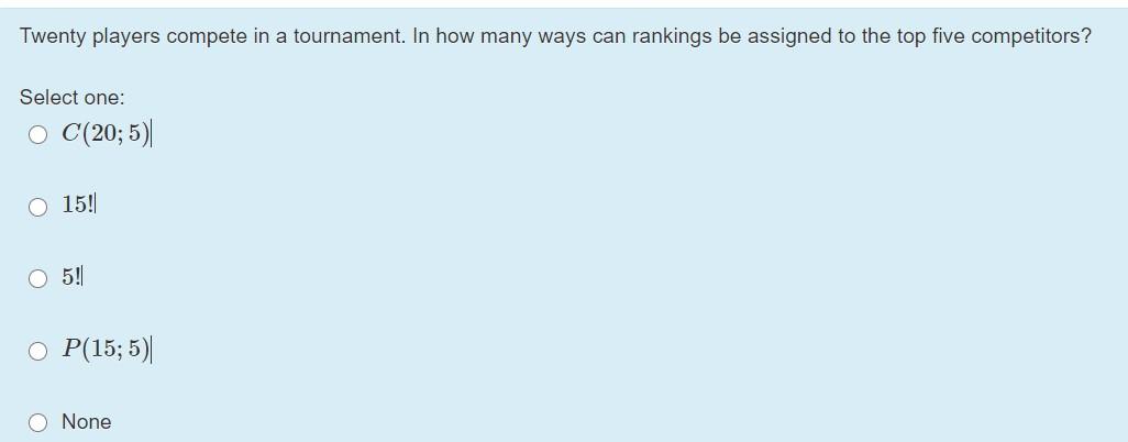 Solved Twenty players compete in a tournament. In how many | Chegg.com