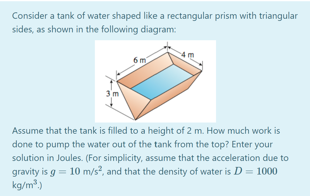 Solved Consider a tank of water shaped like a rectangular | Chegg.com