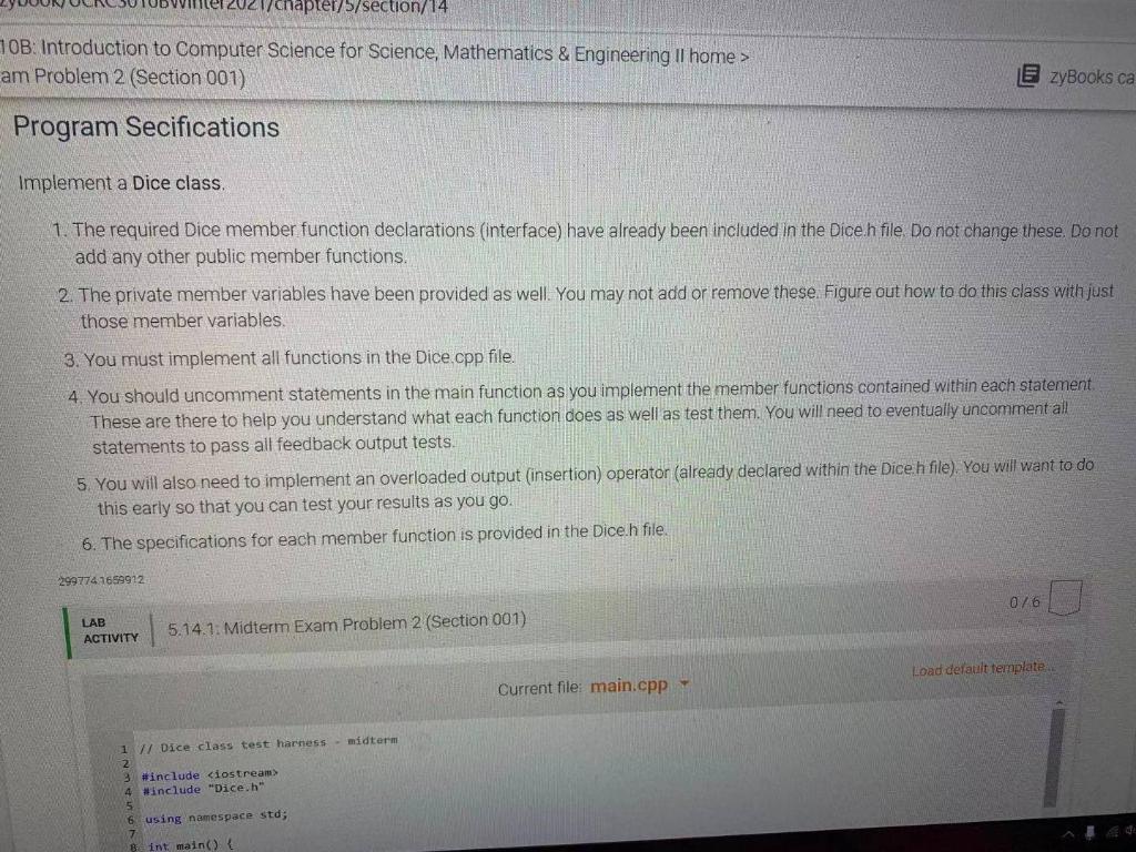 Solved main.cpp #include #include "Dice.h" using | Chegg.com