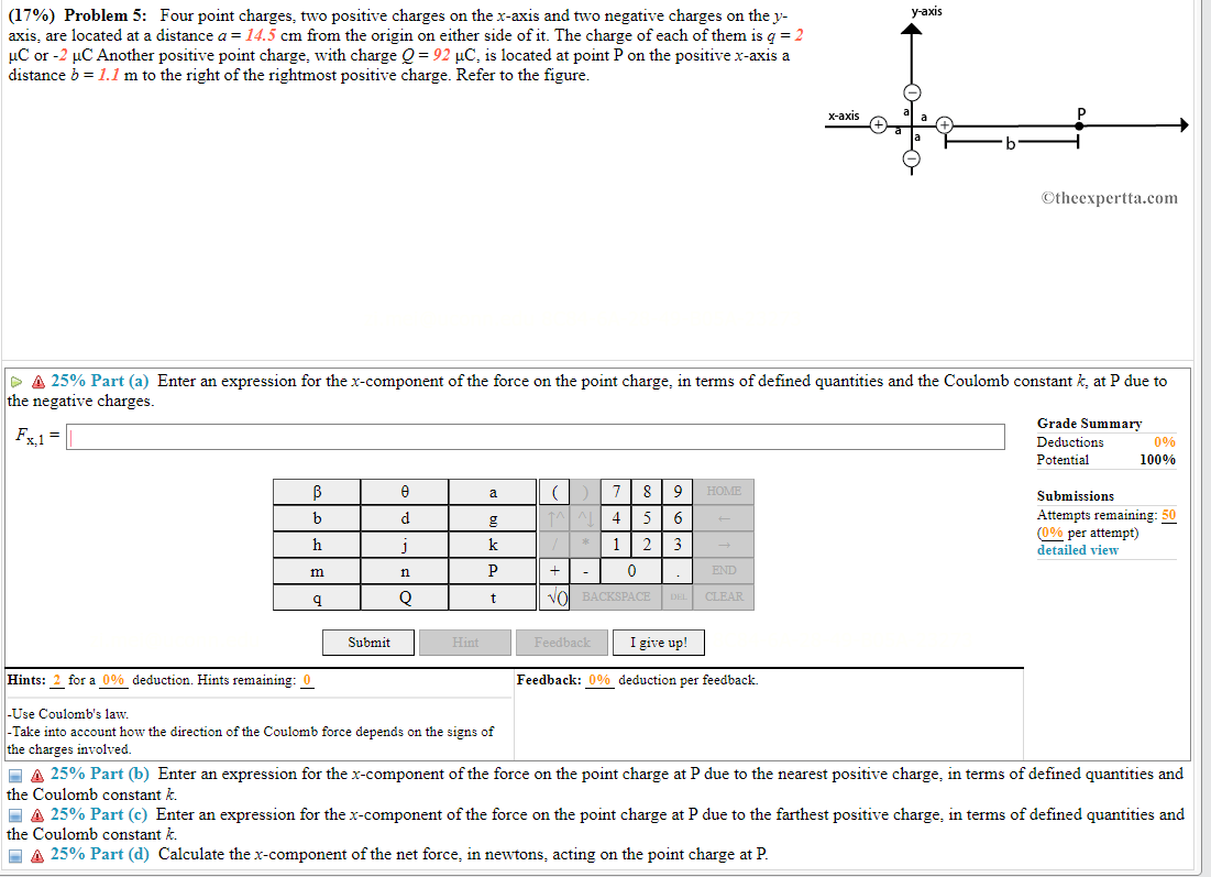 Solved (17\%) Problem 5: Four point charges, two positive | Chegg.com