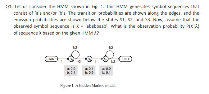 Q1: Let us consider the HMM shown in Fig. 1. This HMM | Chegg.com