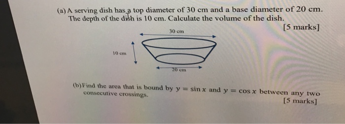 Solved (a) A serving dish has a top diameter of 30 cm and a | Chegg.com