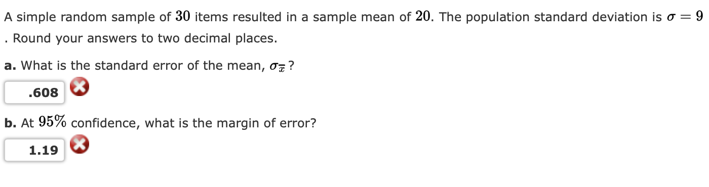 Solved A simple random sample of 30 ﻿items resulted in a | Chegg.com