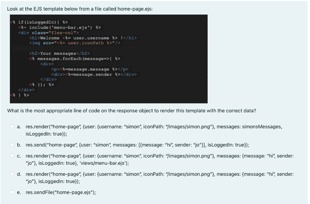 Solved Look At The Ejs Template Below From A File Called